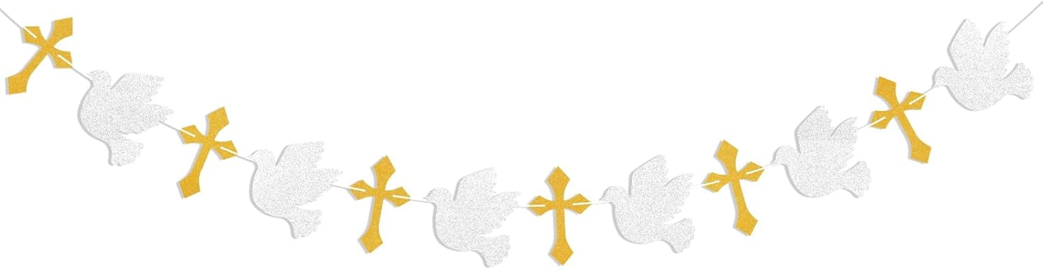 Christening Cross & Dove Garland Banner - Baptism, Wedding, Baby Shower ...
