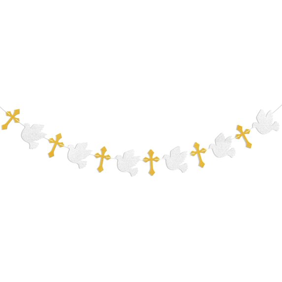 Christening Cross & Dove Garland Banner - Baptism, Wedding, Baby Shower ...