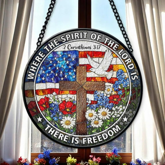 Christian 4th of July Suncatcher, God Bless America Jesus Glass ...