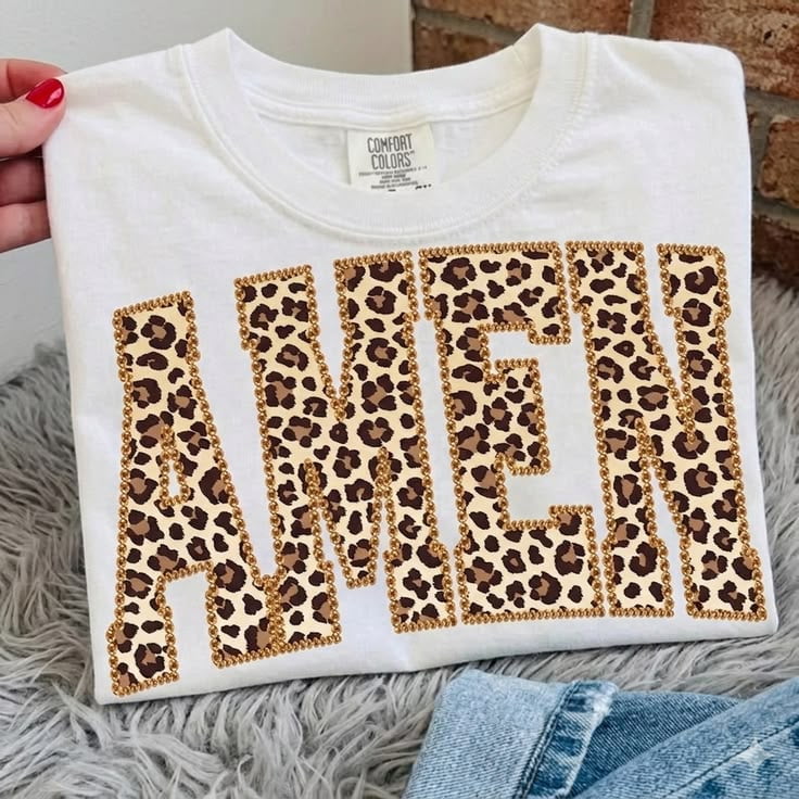 Christian AMEN Leopard Print Pearl Beaded Varsity Style Faith Graphic ...