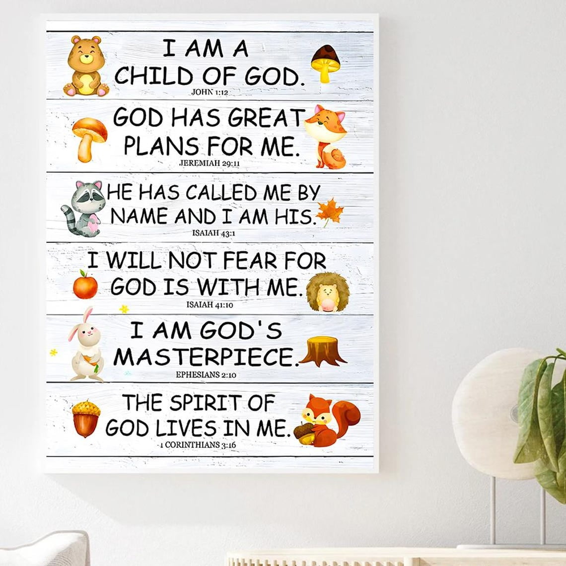 Christian Animal Art Bible Verse Nursery Decor Home Decor, 8x12 ...