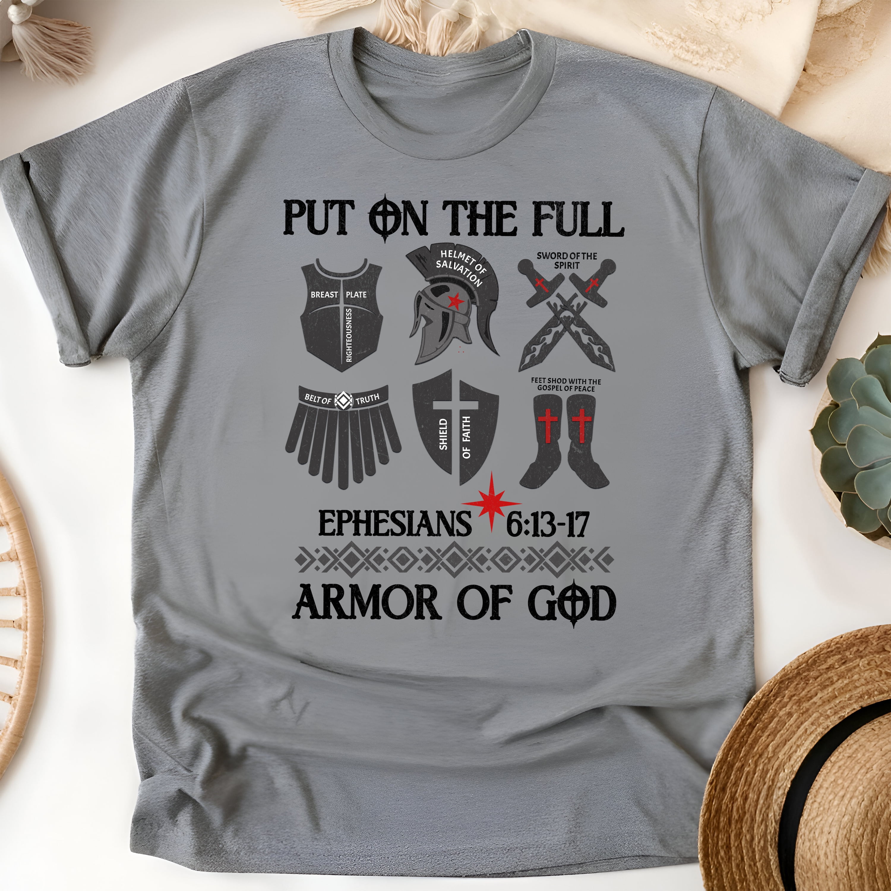 Christian Armor of God T-Shirt – Ephesians 6:13-17 Graphic Tee with Full Armor Illustration ...