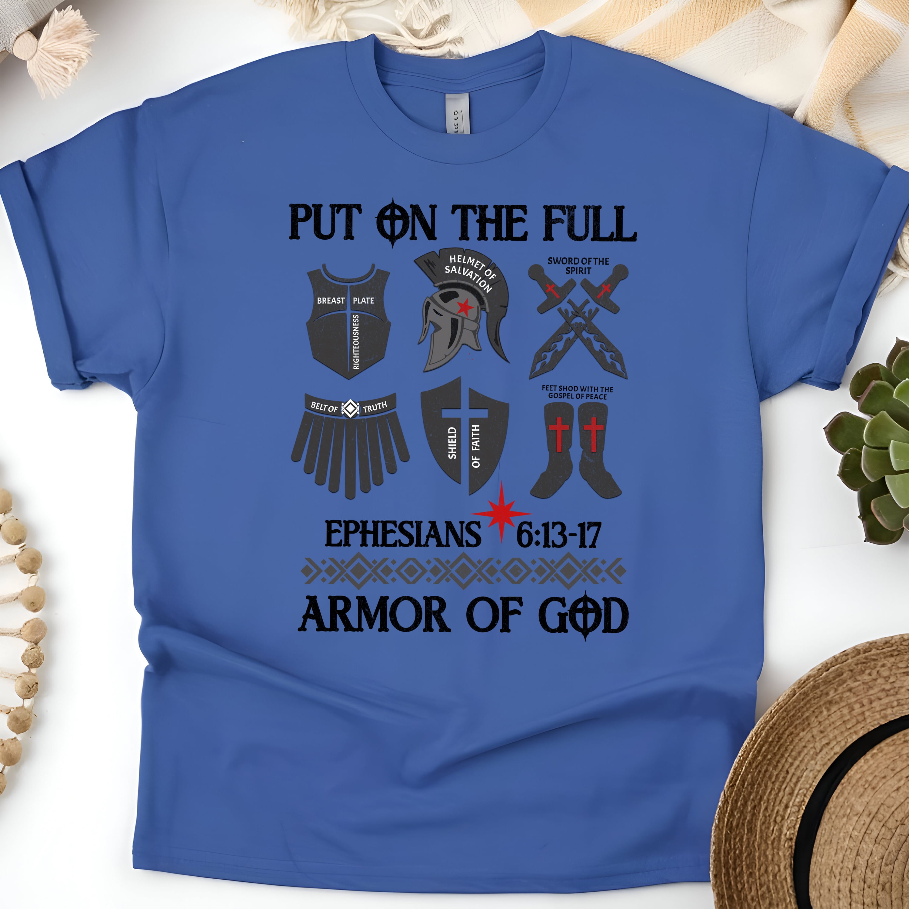 Christian Armor of God T-Shirt – Ephesians 6:13-17 Graphic Tee with Full Armor Illustration ...
