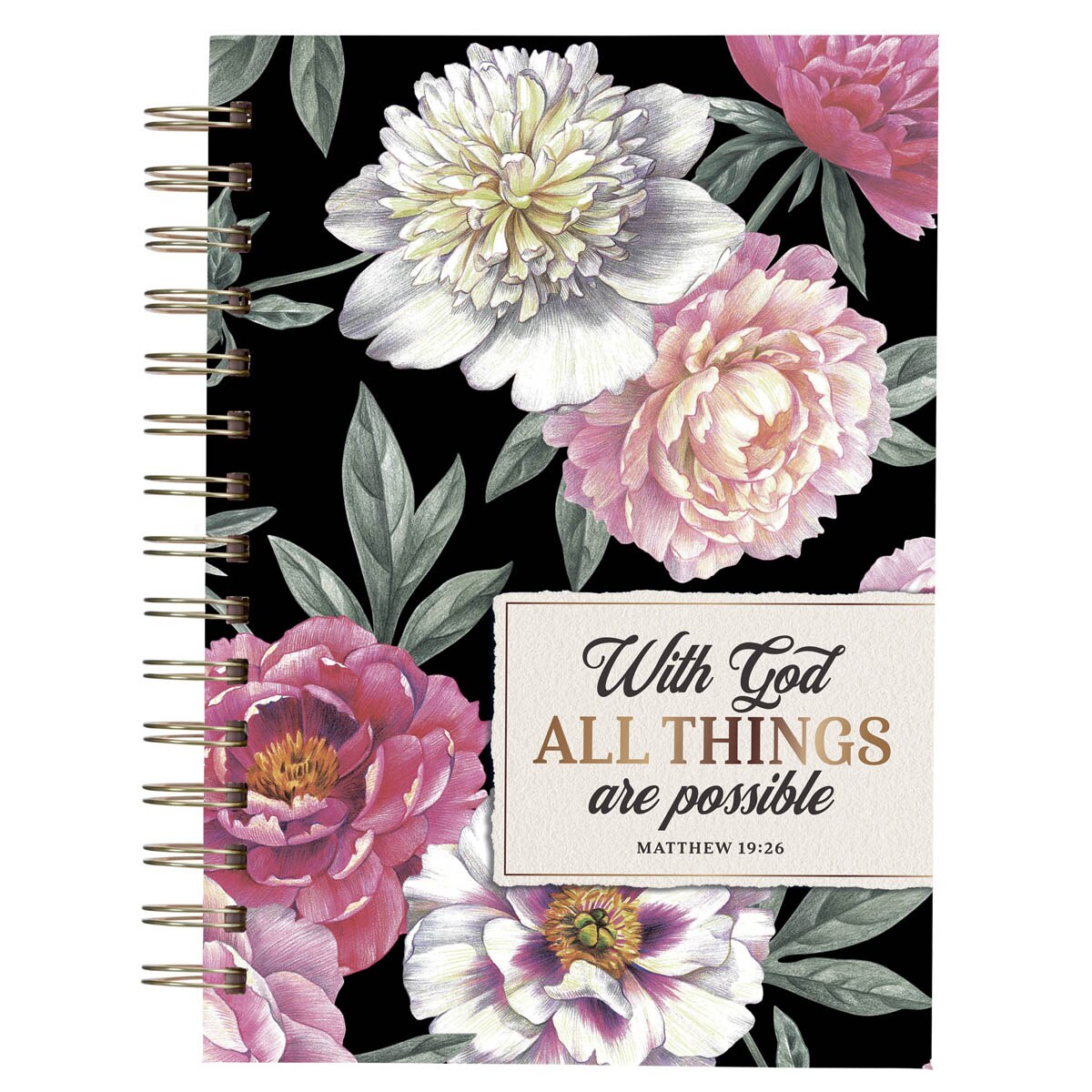 Christian Art Gifts Black Journal w/Scripture Floral All Things Large ...