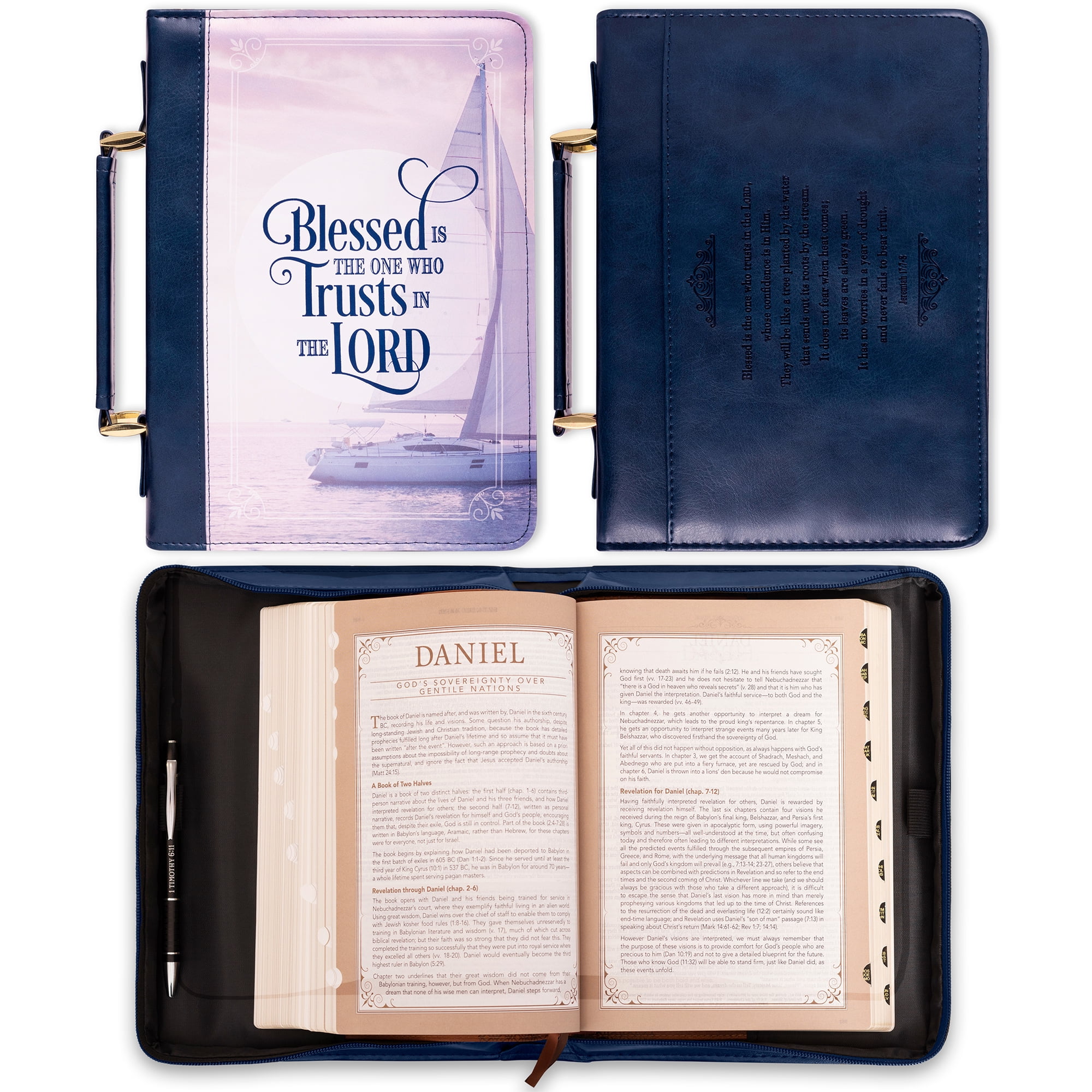 Christian Art Gifts Faux Leather Bible Cover, Jeremiah 17:7 Verse, Navy ...