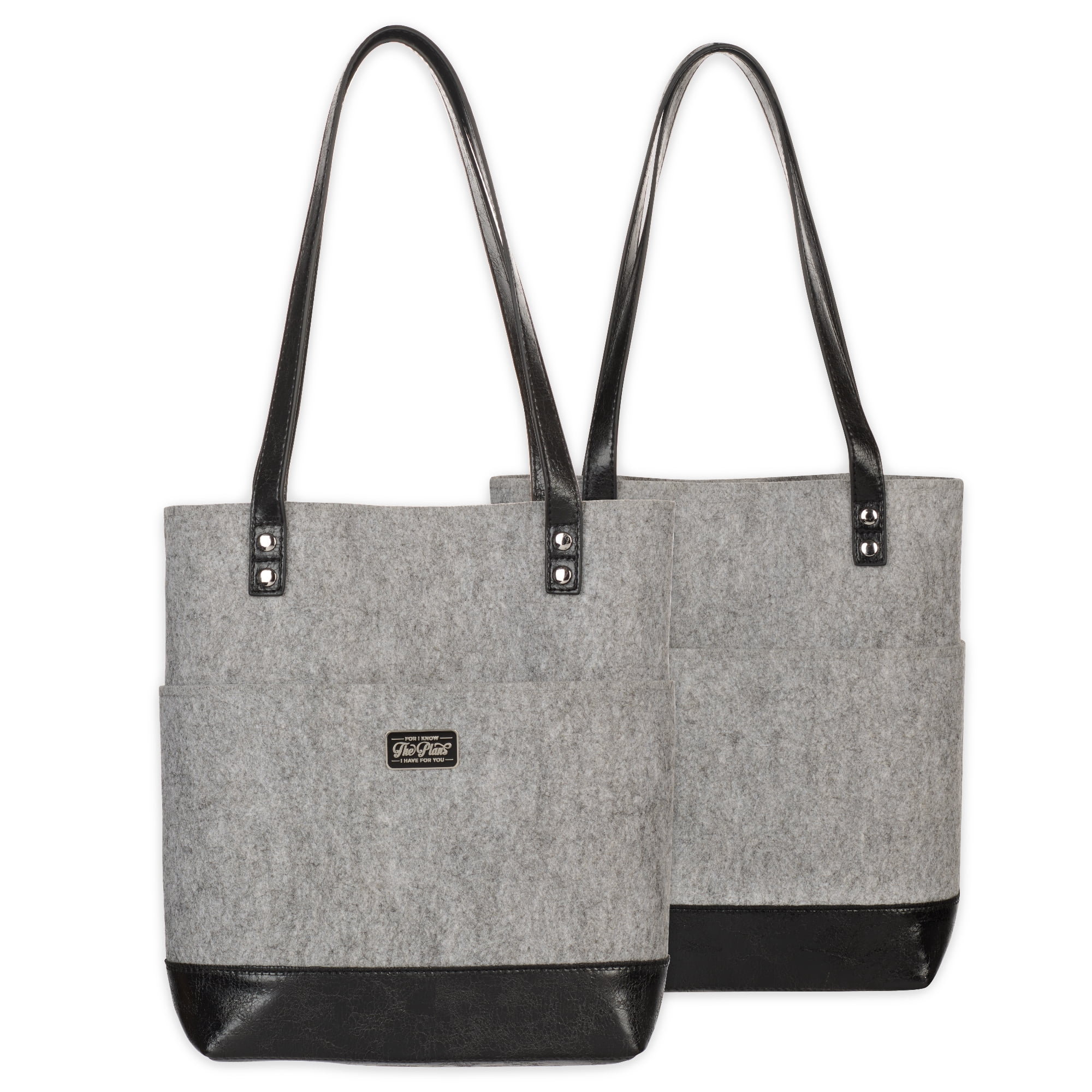 Christian Art Gifts Felt and Faux Leather Bible Tote | Gray and Black ...