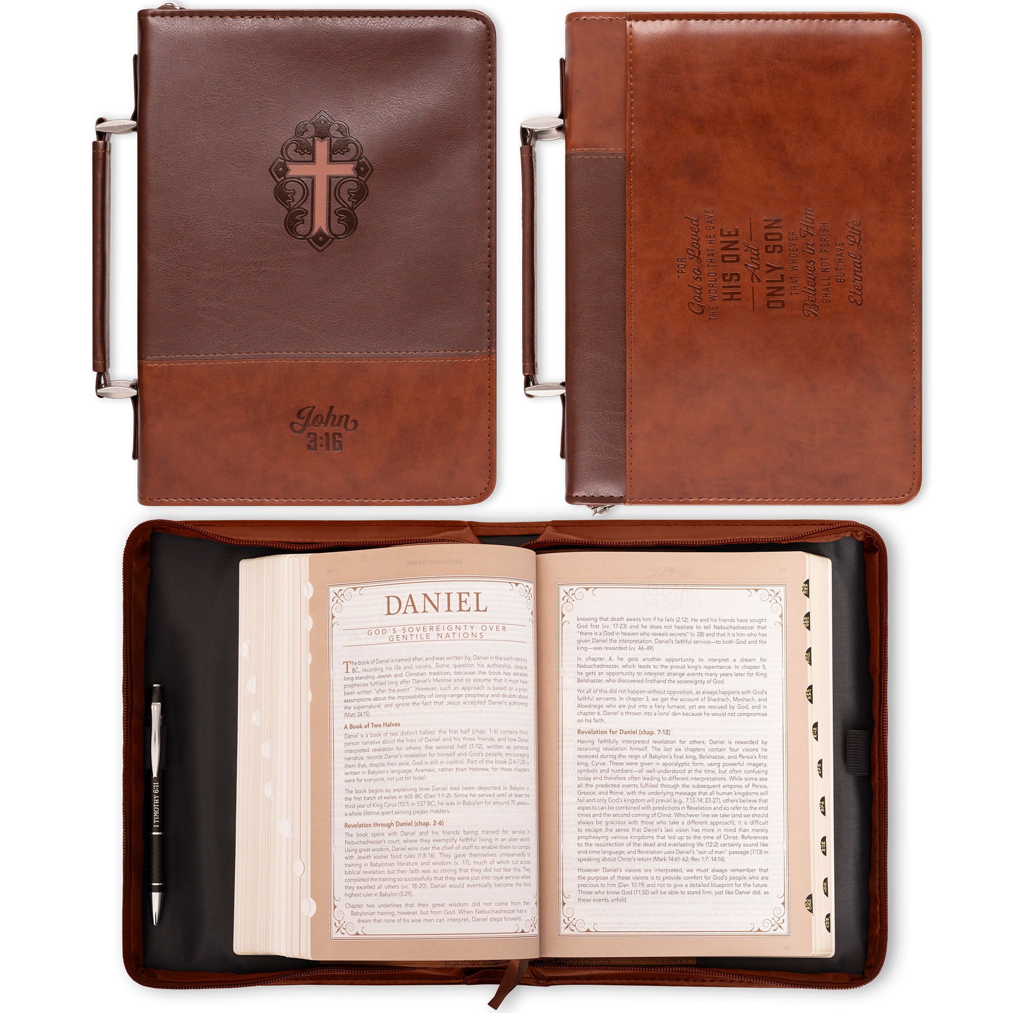 Christian Art Gifts Men's Classic Bible Cover Cross John 3:16, Brown ...