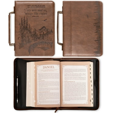 Embassy Italian Stone Design Black Genuine Leather Bible Cover with ...