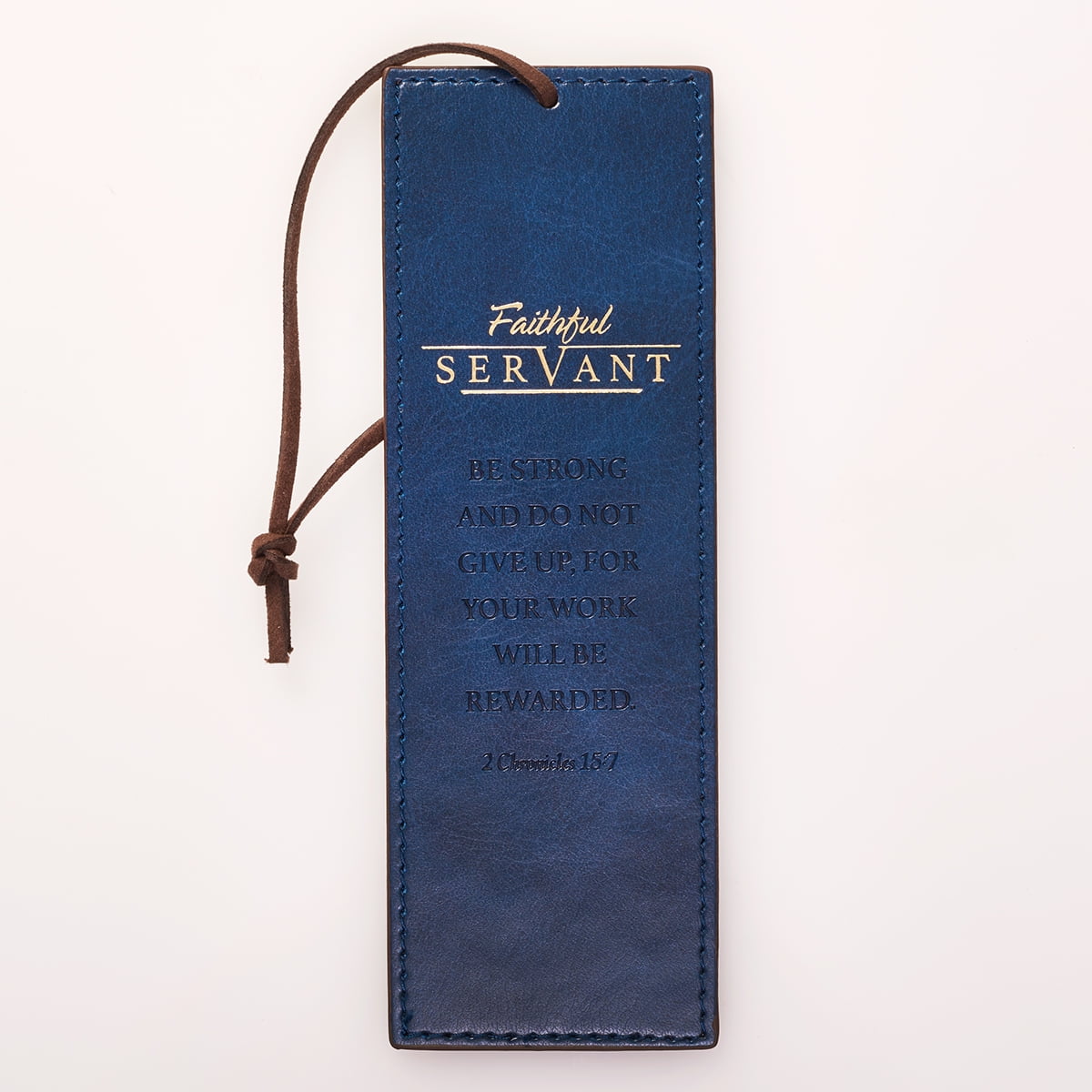 Christian Art Gifts Navy Blue Faux Leather Bookmark Faithful Servant ...