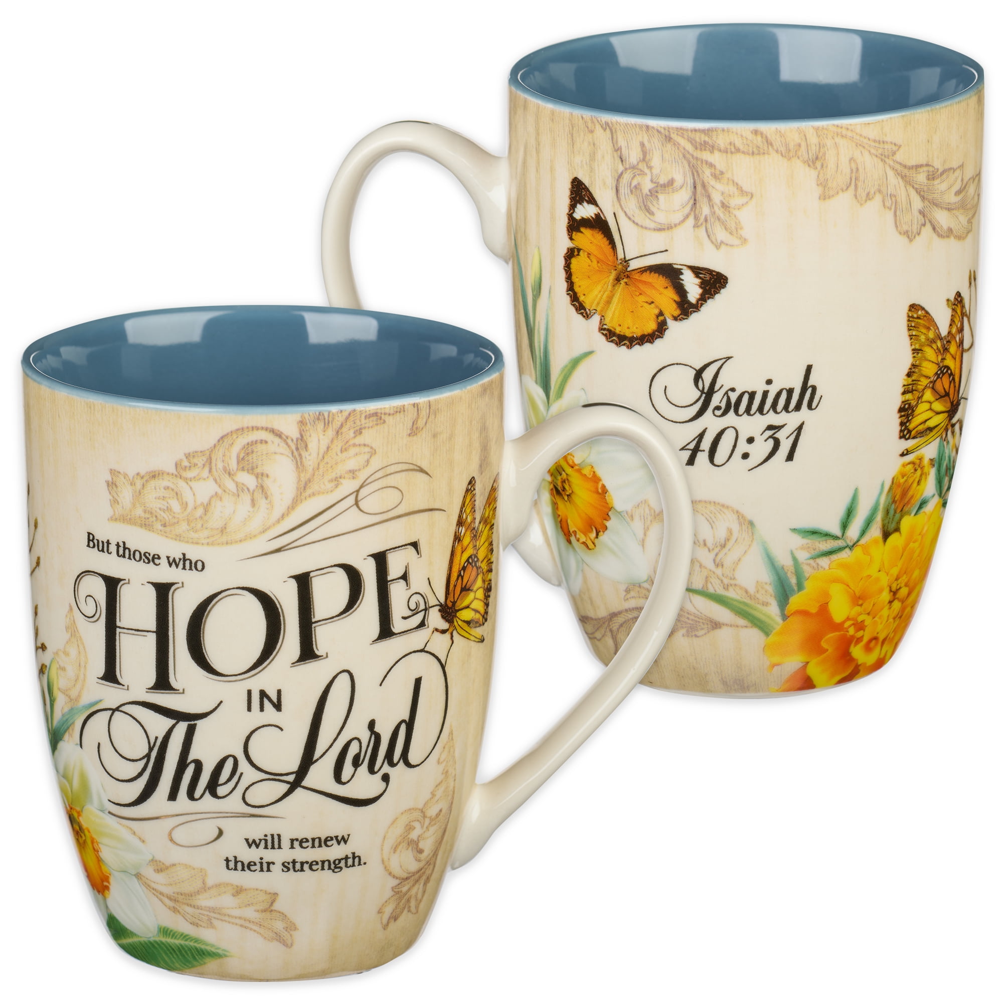 Christian Art Gifts Ceramic Mug, Hope in the Lord, Isaiah 40:31, Floral ...