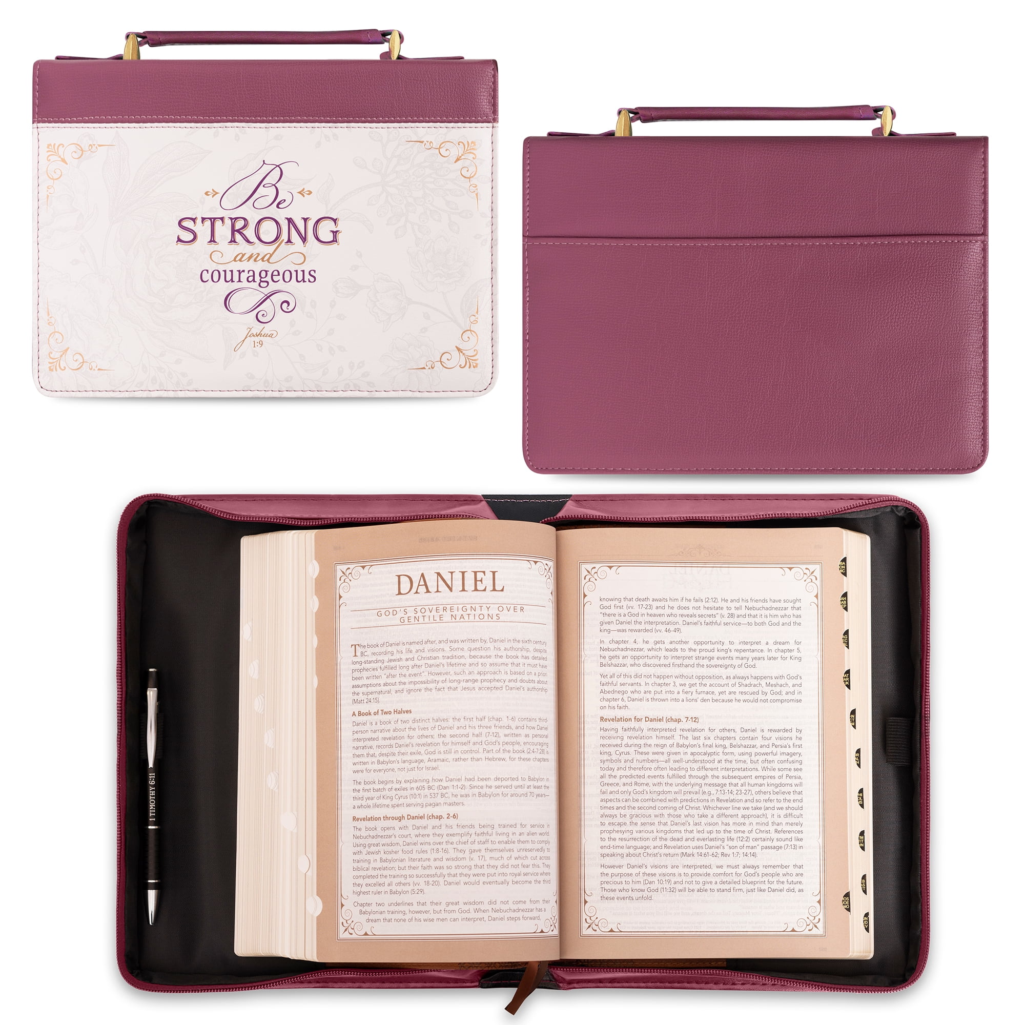 Christian Art Gifts Plum Pink Fashion Bible Cover for Women: Be Strong ...