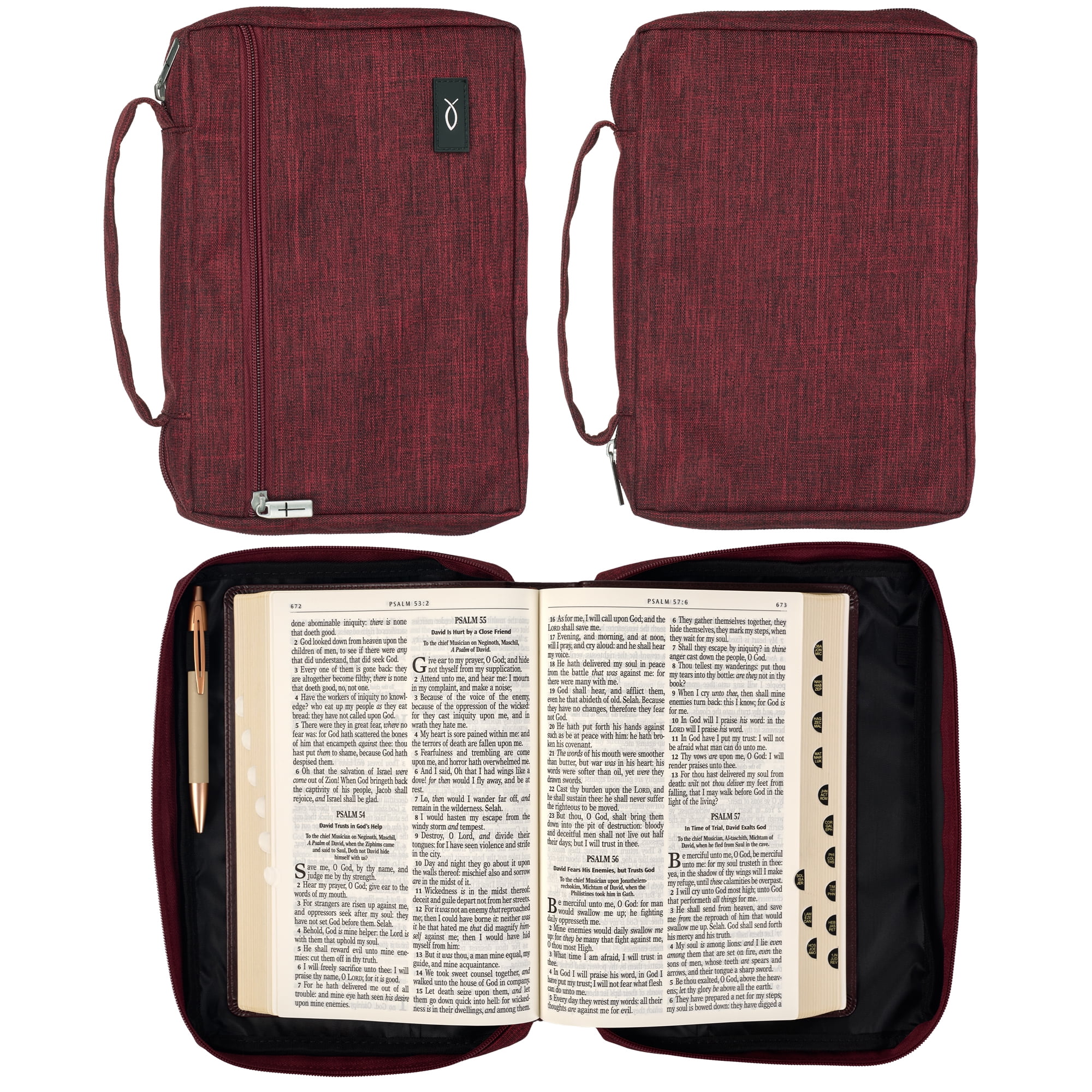 Christian Art Gifts Polyester Bible Cover for Men & Women w/ Jesus Fish ...