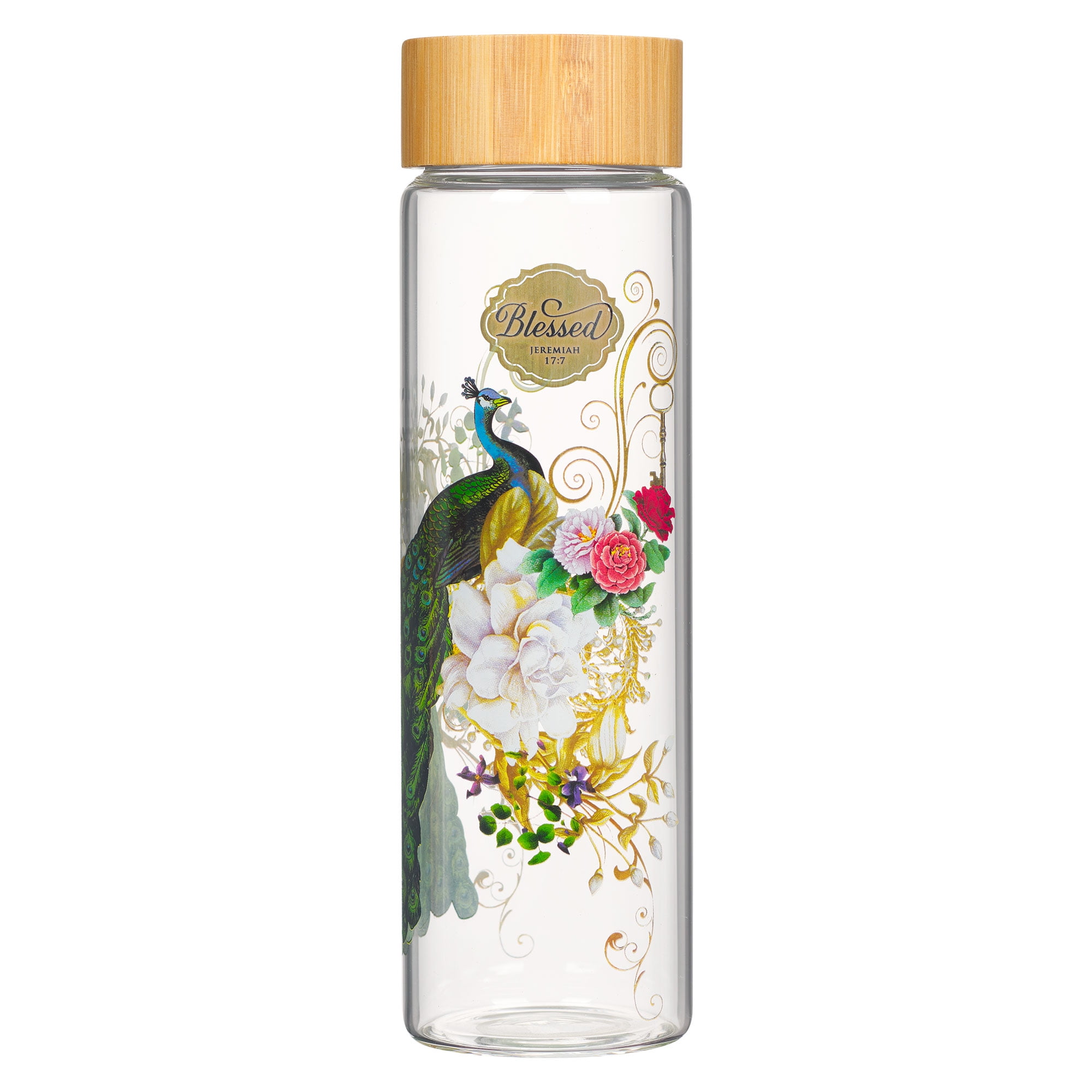 Christian Art Gifts Premium Cute Peacock Reusable Glass Water Bottle ...