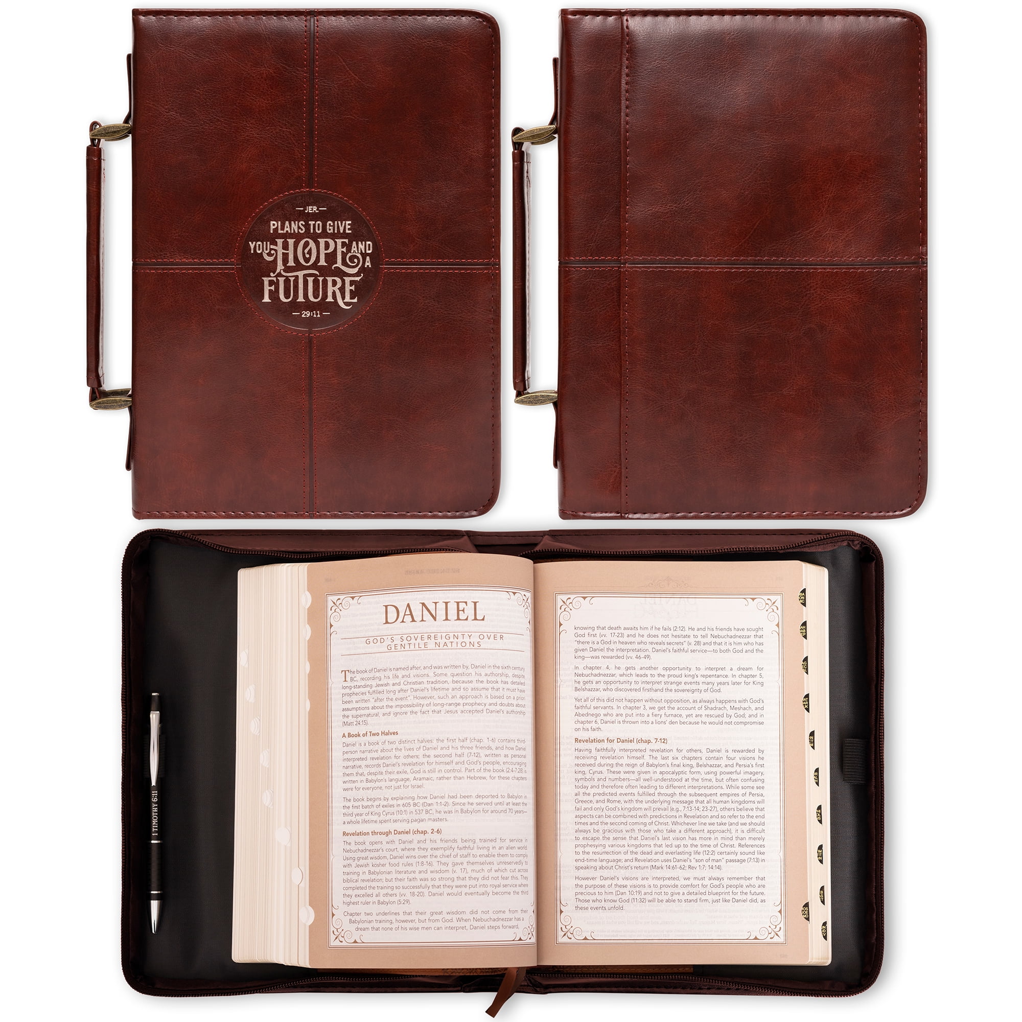 Christian Art Gifts Protective Chestnut Brown Faux Leather Bible Cover ...