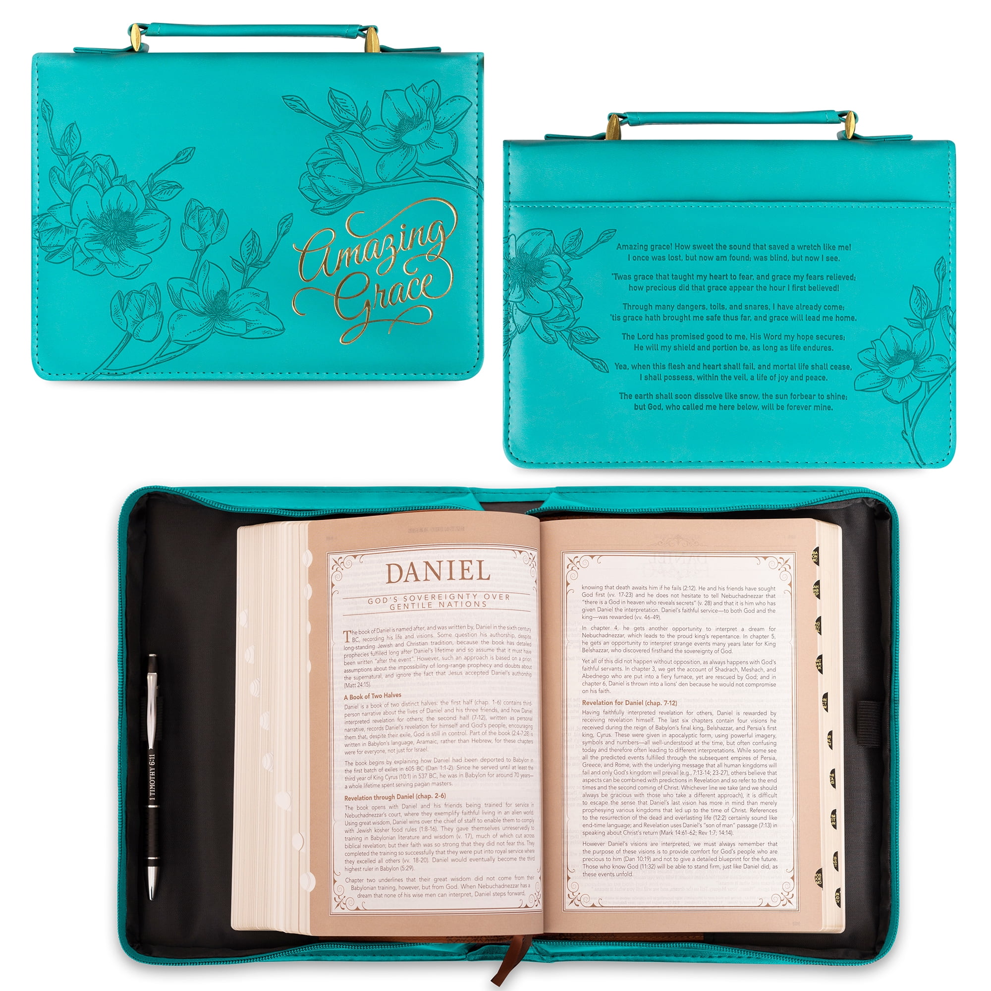 Christian Art Gifts Protective Teal Flower Faux Leather Bible Cover ...