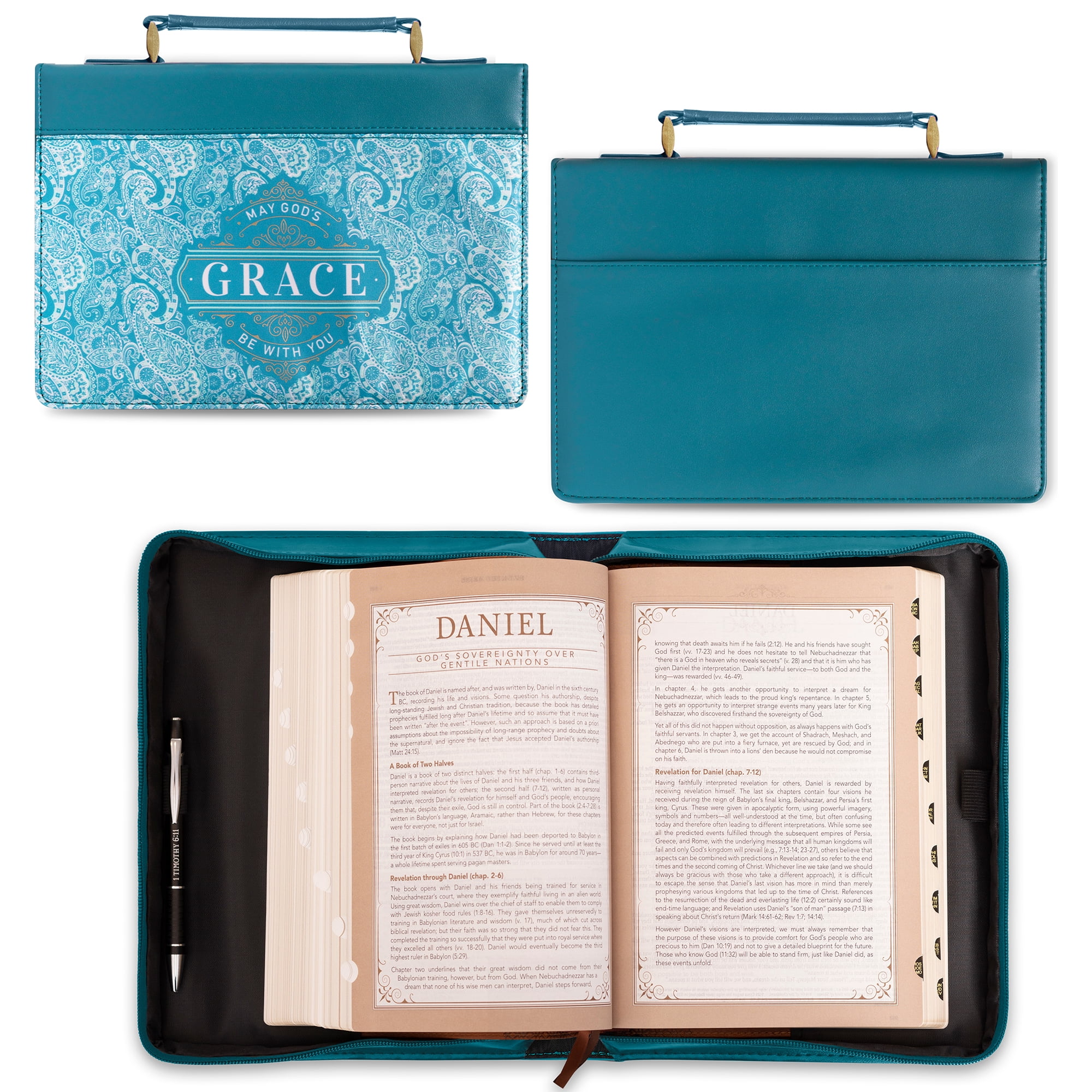 Christian Art Gifts Teal Vegan Leather Bible Cover, Paisley Pattern ...