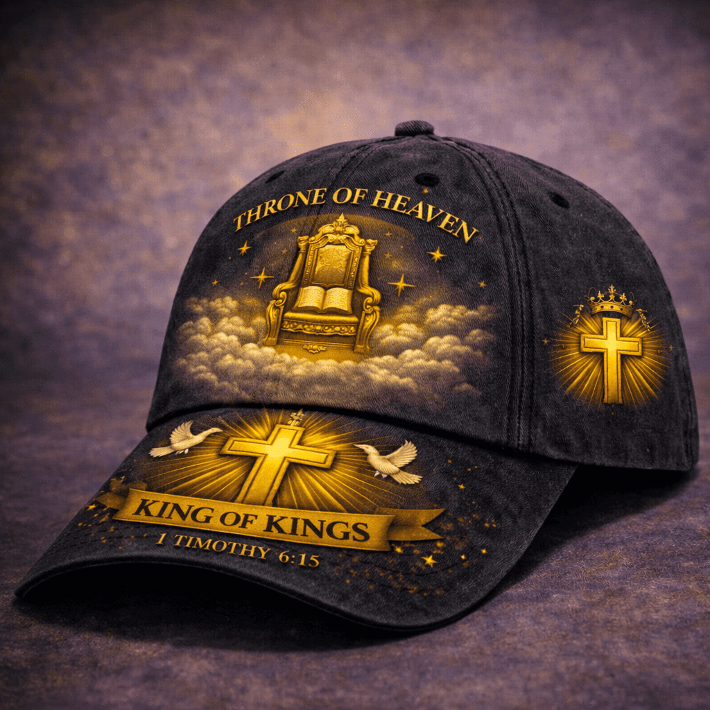 Christian Baseball Cap Jesus On Throne In Clouds Offering Hand Artwork ...