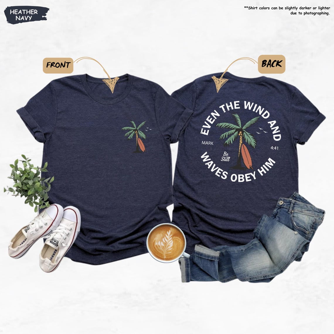 Christian Beach T-Shirt, Bible Verse Palm Tree Tee, Mark 4:41 Scripture ...