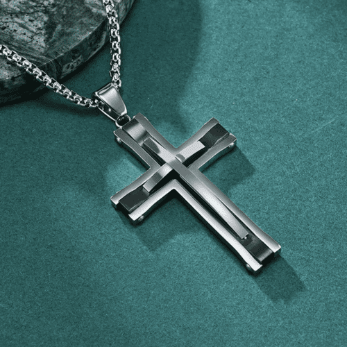 Christian Bible Cross Chain Necklace 14K White Gold Big Pendant ...