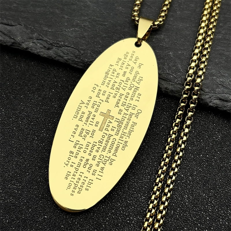 Christian Bible Cross Medal Chain Necklace14K Yellow Gold Pendant ...