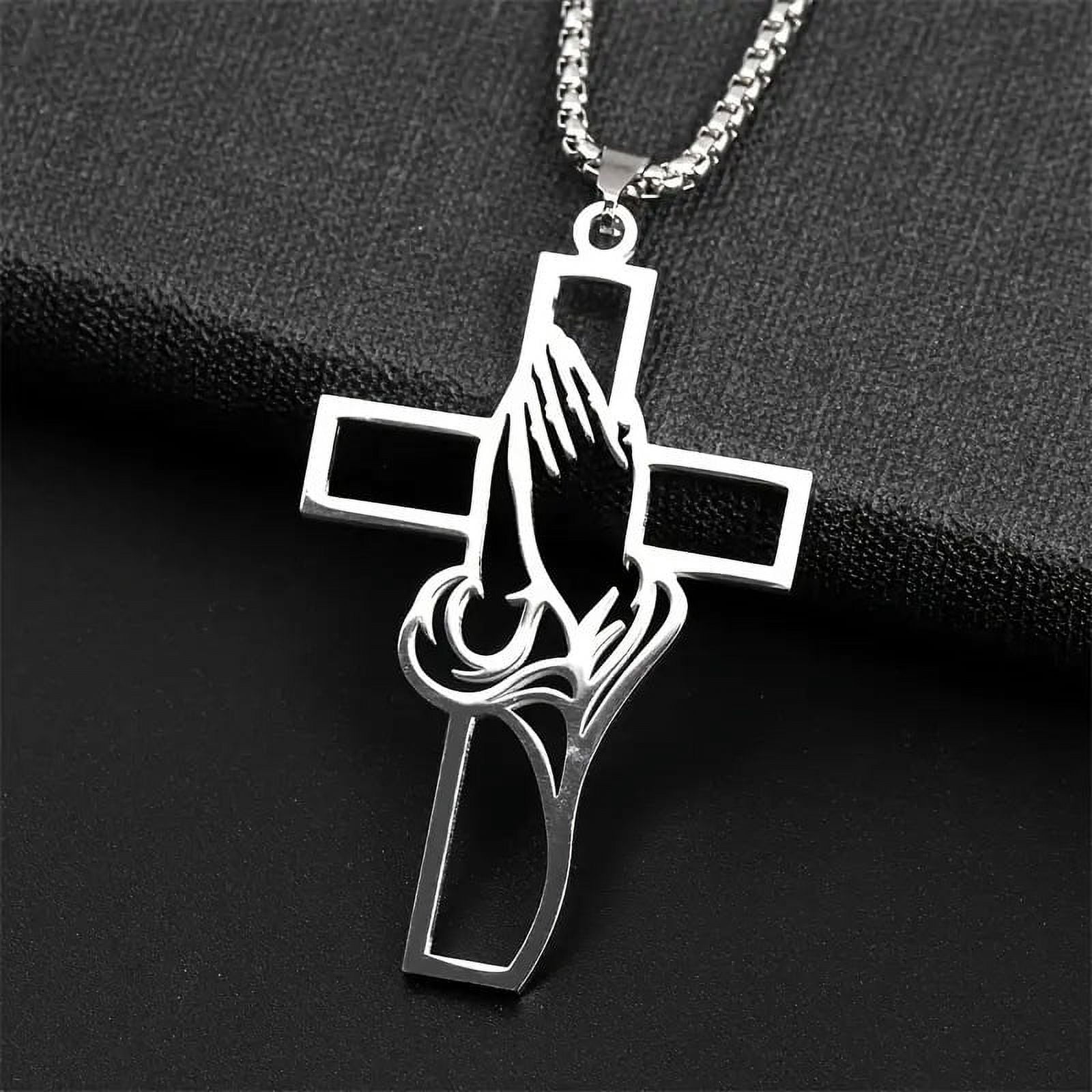 Christian Bible Cross Necklace, 14K White Gold Pendant Chain For Men ...