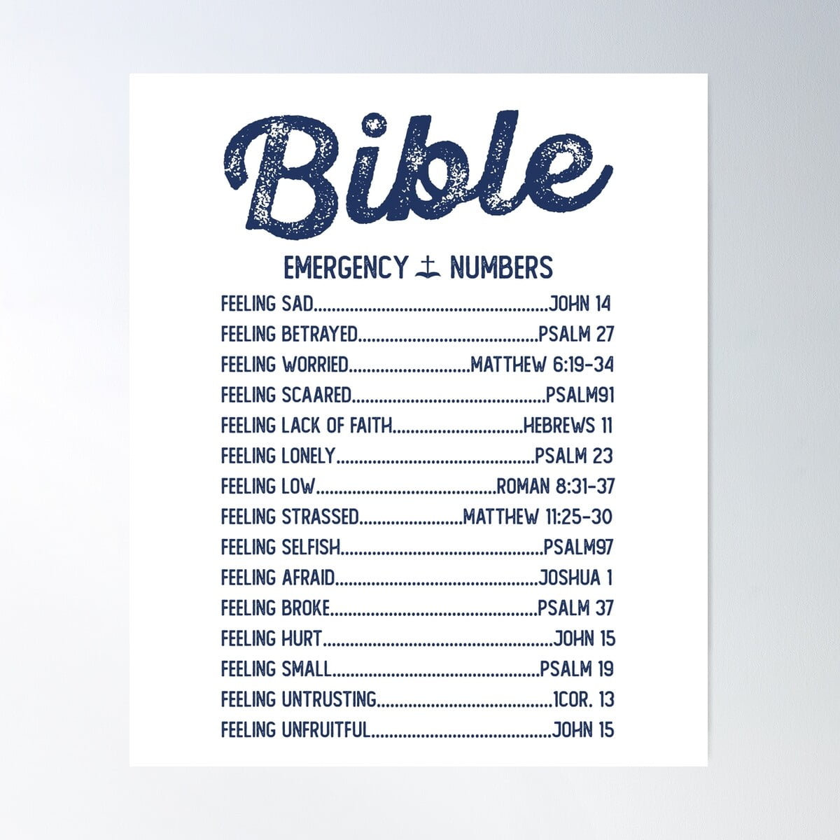 Christian Bible Emergency Numbers Hotline Poster Wall Art, Modern Wall ...