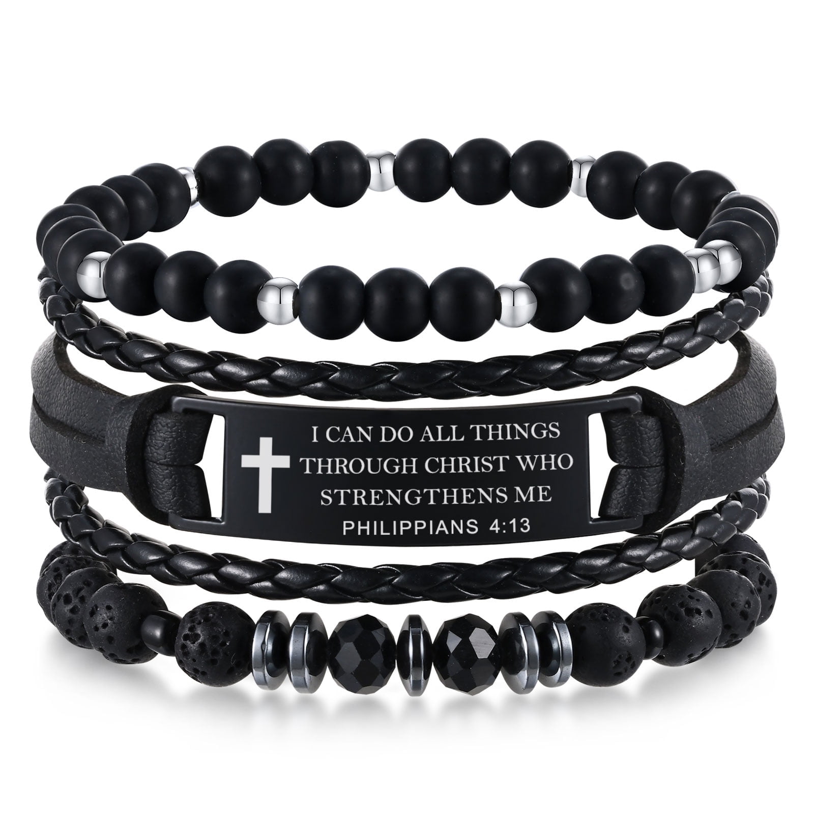 Christian Bible Verse Bracelets for Men, 3 Pcs Inspirational Religious ...