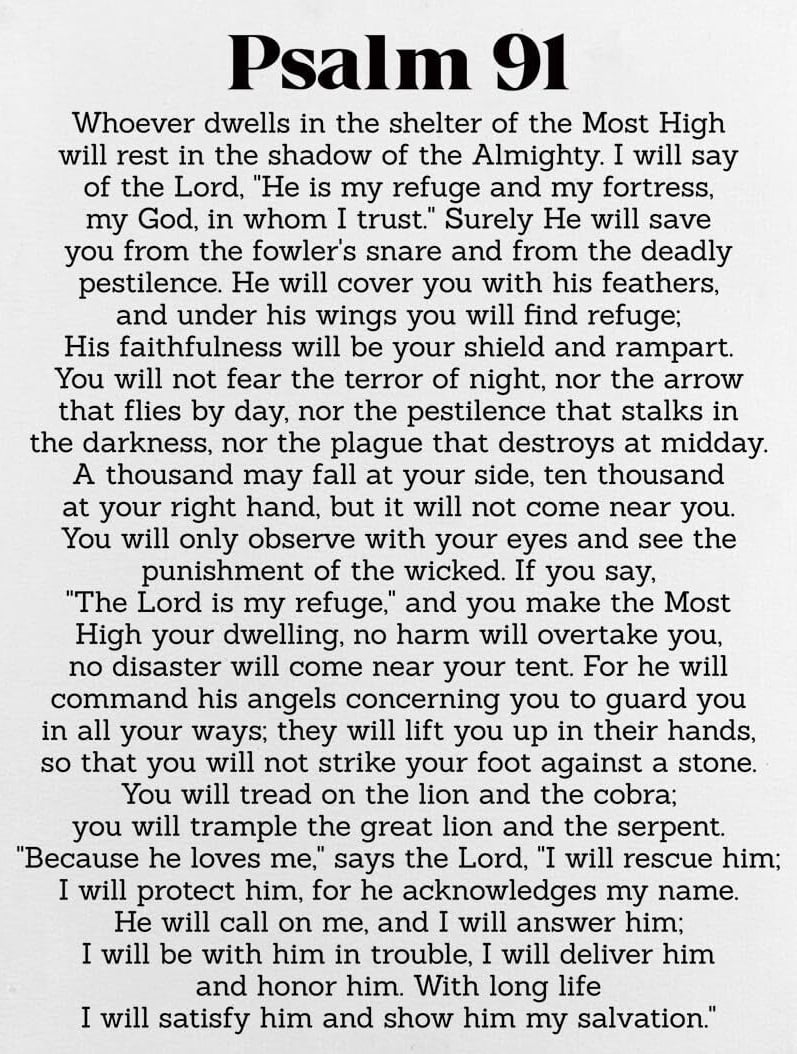 Christian Bible Verse Canvas Wall Art Scripture Psalm 91 Poster Print ...