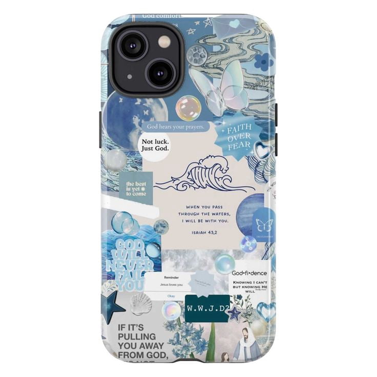 Christian Bible Verse Collage Phone Case, Blue Faith Over Fear ...