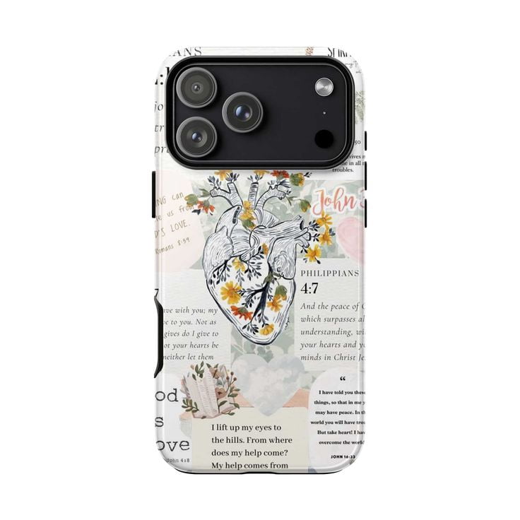 Christian Bible Verse Collage Phone Case, Philippians 4:7 Art with ...