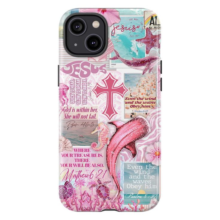 Christian Bible Verse Collage Phone Case, Pink Cross Faith iPhone Cover ...