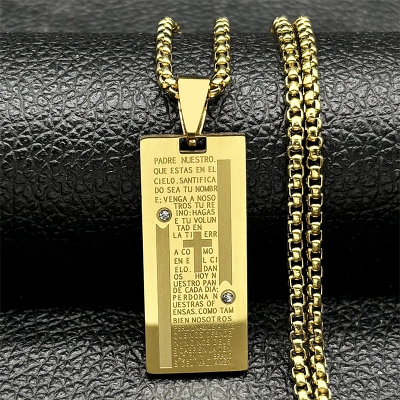 Christian Bible Verse Cross Medal Chain Necklace for Women Men 14K ...