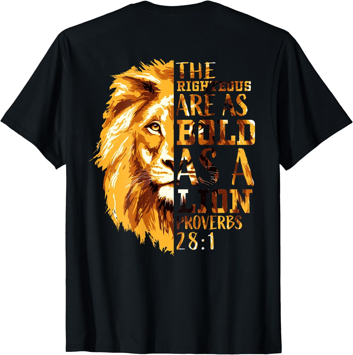 Christian Bible Verse Gifts Proverbs 28 Lion Graphic on Back T-Shirt ...