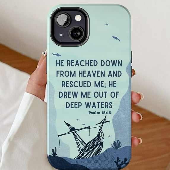 Christian Bible Verse "He Reached Down From Heaven and Rescued Me" Case ...