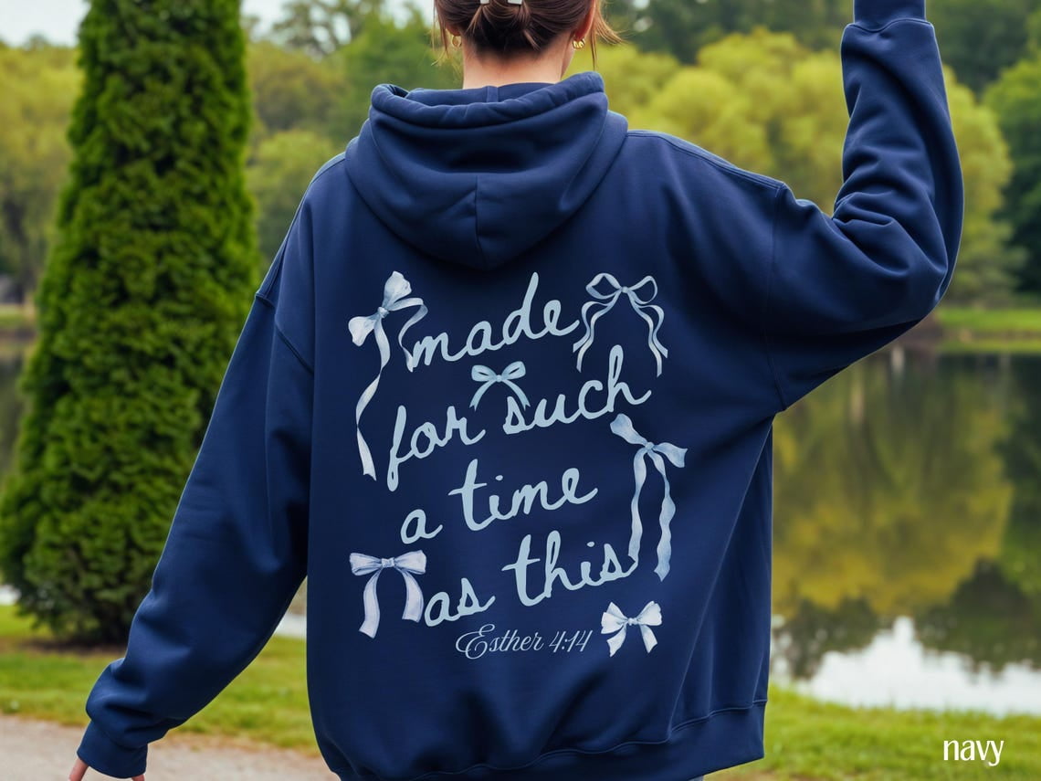 Christian Bible Verse Hoodie, Blue Coquette Bows Jesus Oversized ...