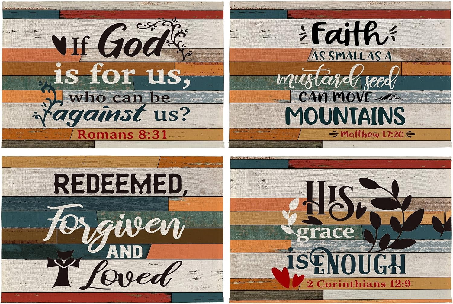 Christian Bible Verse Placemats Set of 4,Farmhouse Religious Christian ...