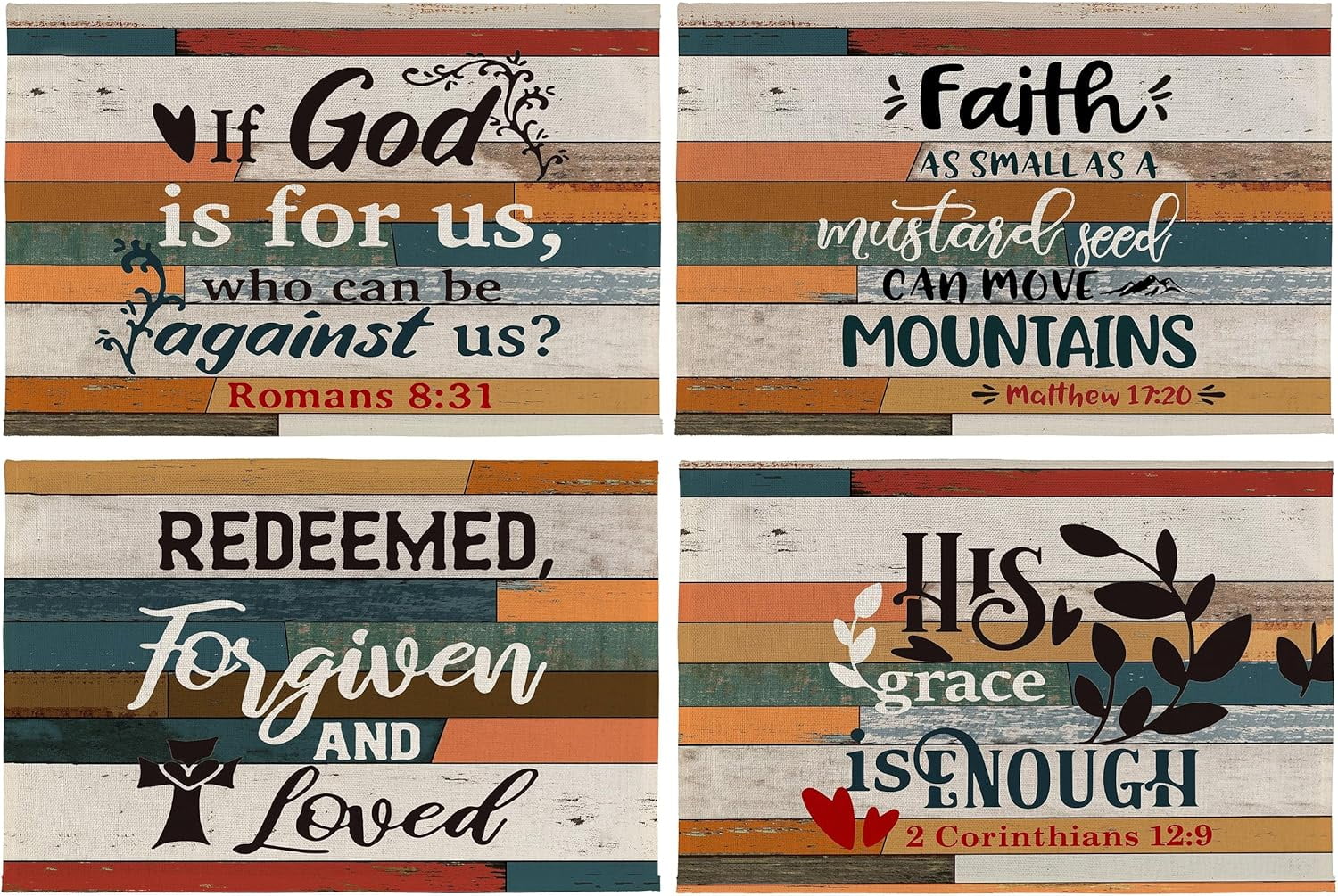 Christian Bible Verse Placemats Set of 4,Farmhouse Religious Christian ...