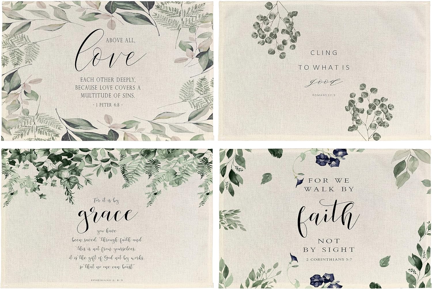 Christian Bible Verse Placemats Set of 4,Rustic Eucalyptus Religious ...