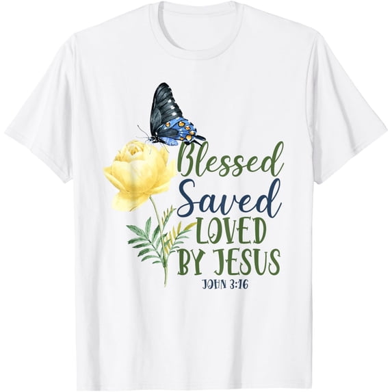 Christian Bible Verse Quote Butterfly Rose Flower John 3 16 T-Shirt ...