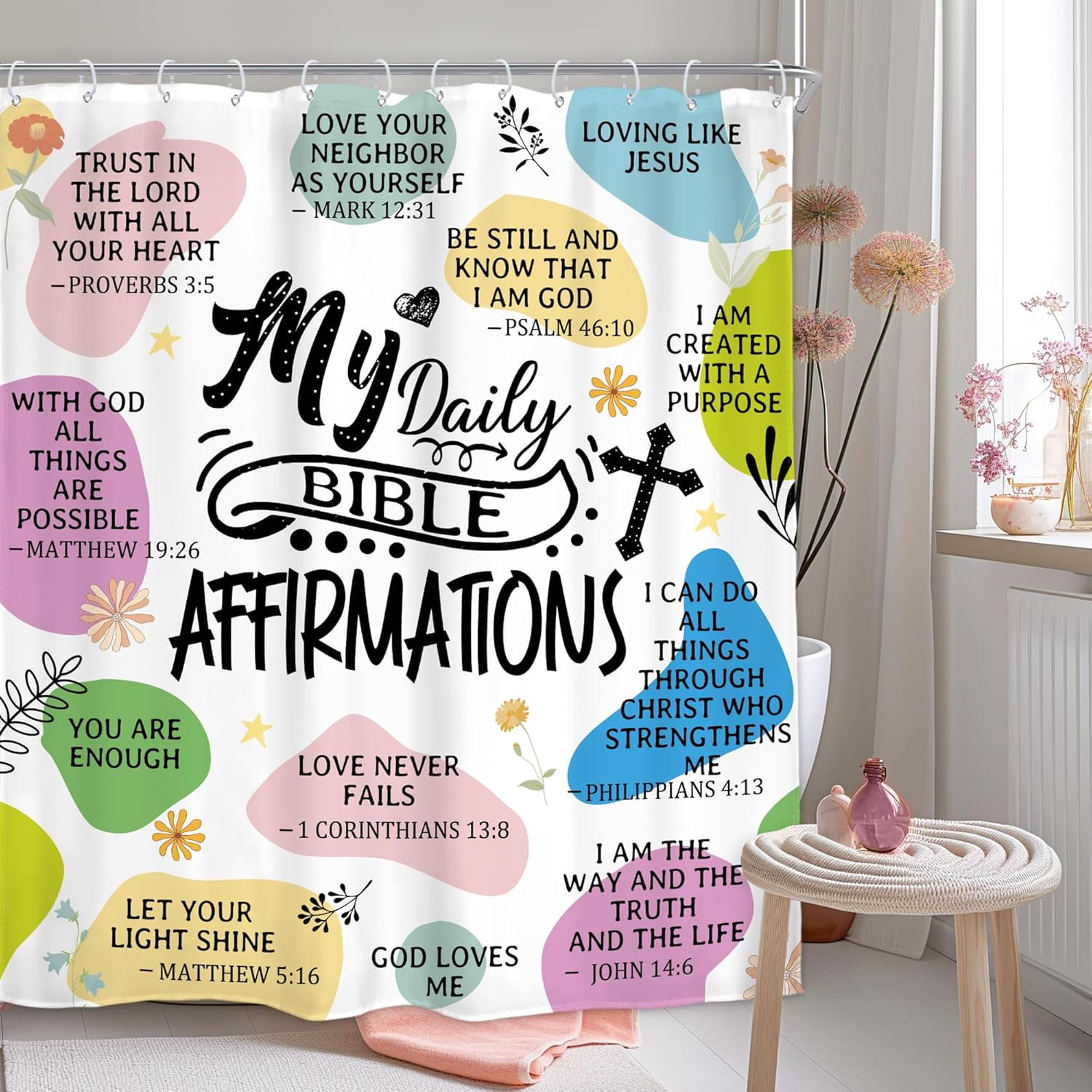 Christian Bible Verse Shower Curtain Abstract Boho Mid Century ...