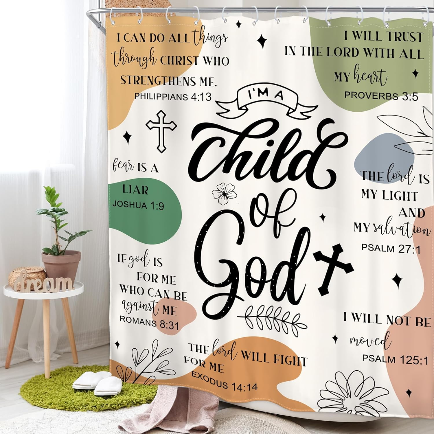 Christian Bible Verse Shower Curtain Abstract Boho Mid Century ...
