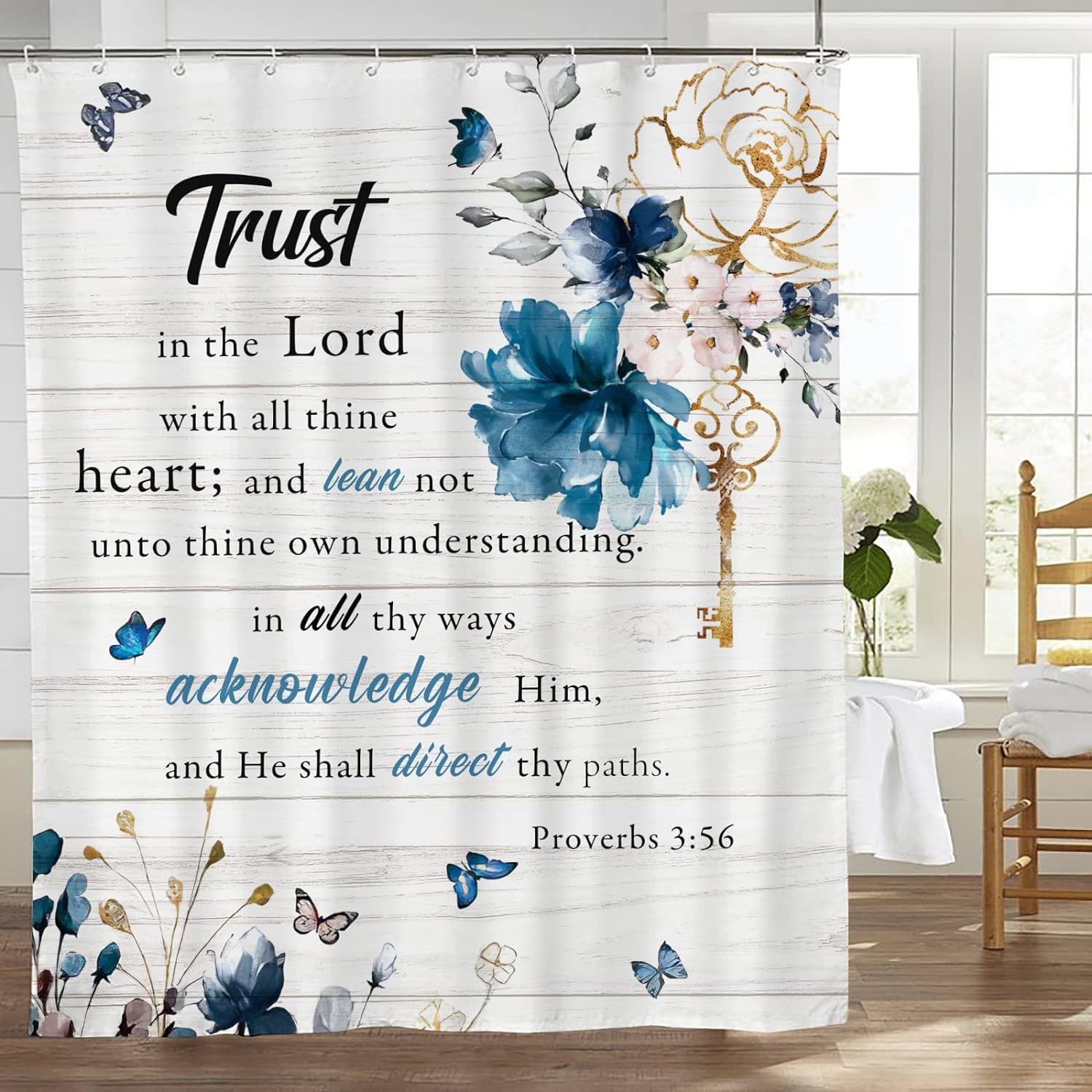 Christian Bible Verse Shower Curtain Rustic Farmhouse Flower Showers ...