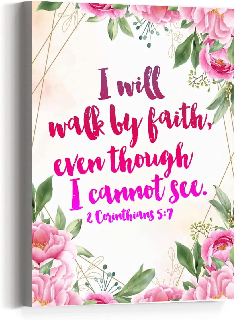Christian Bible Verse Wall Art Canvas,I Will Walk By Faith Even When I ...