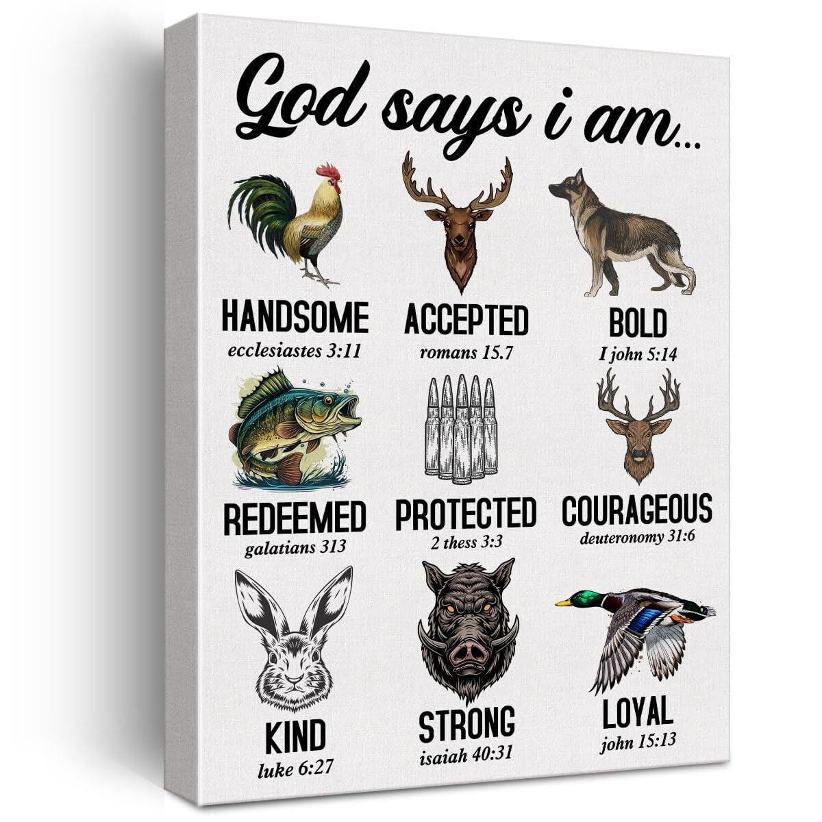 Christian Bible Verse Wall Art Canvas poster Hunting God Says I Am ...