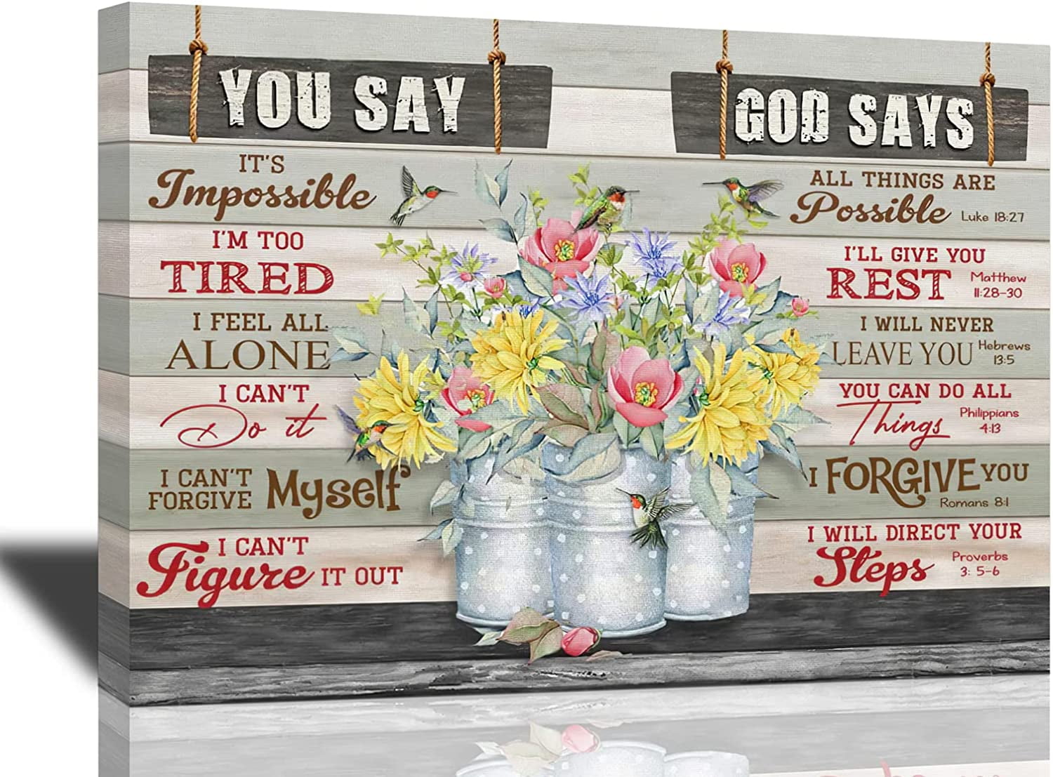 Christian Bible Verse Wall Art Floral Hummingbirds Paiting Religous ...