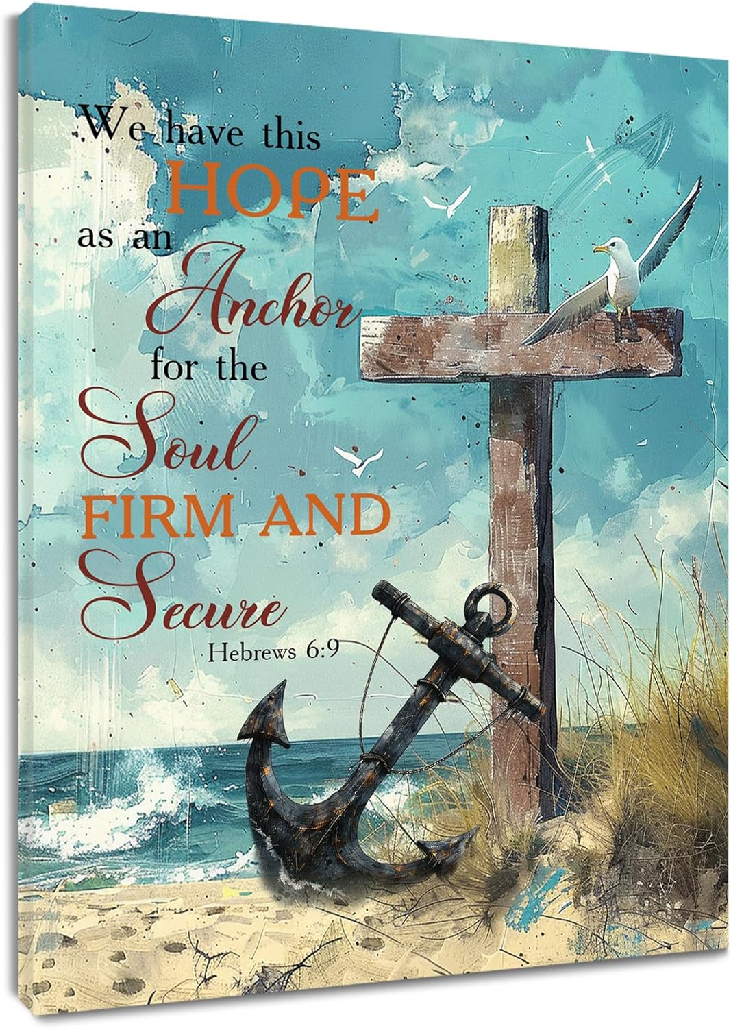 Christian Bible Verse Wall Art Nautical Coastal Anchor and Beach Scene ...