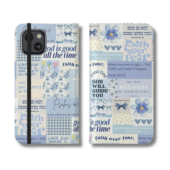 Christian Bible Verse with Coquette Bow Blue Ribbon Flip Wallet Case 11 ...