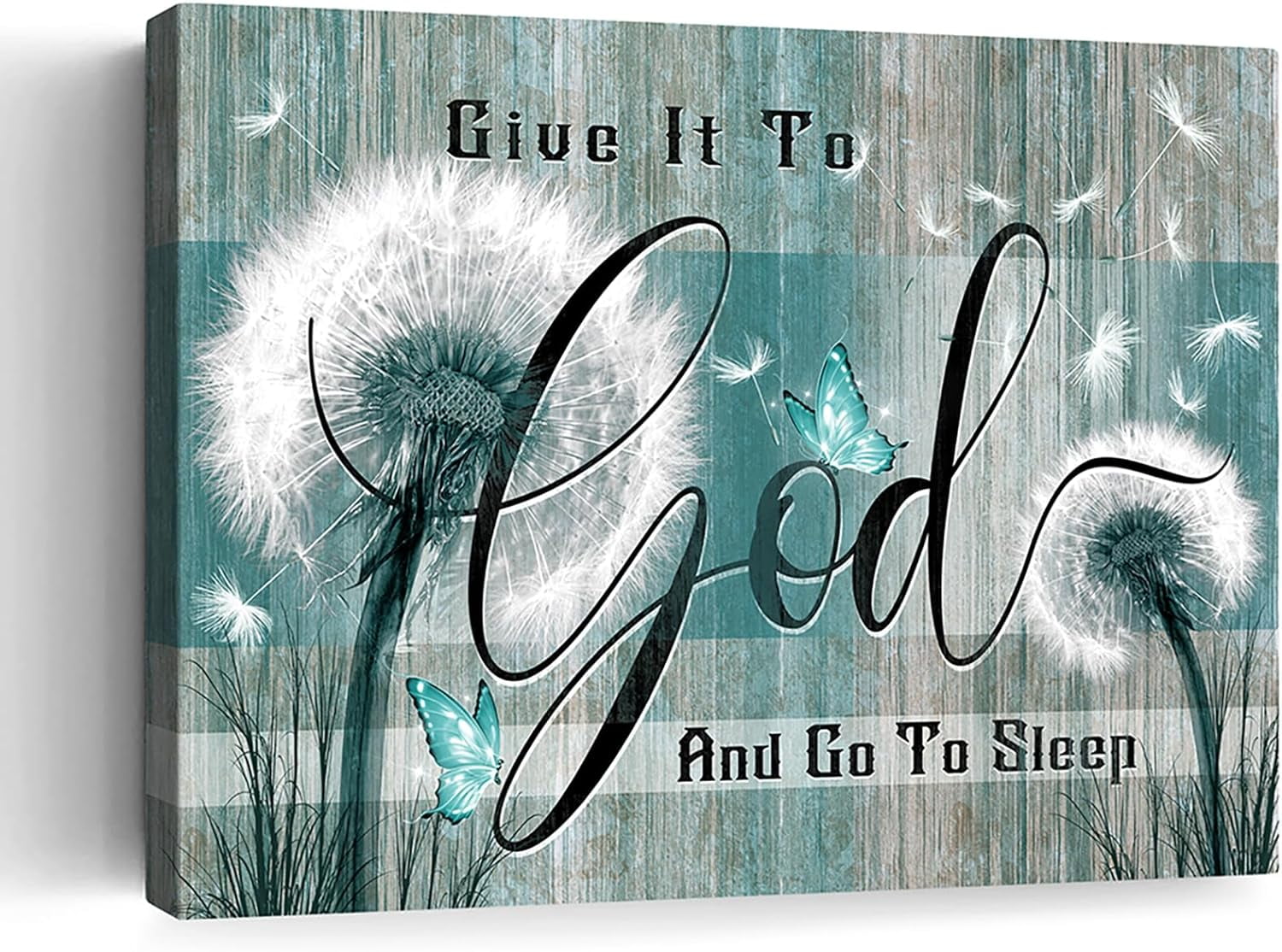 Christian Bible Verses Wall Art Teal Give It To God And Go To Sleep ...