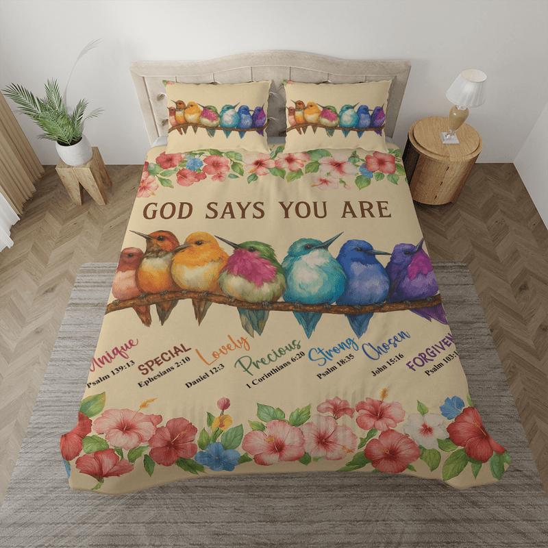 Christian Birds Bedding Set – God Says You Are Scripture, Inspirational ...