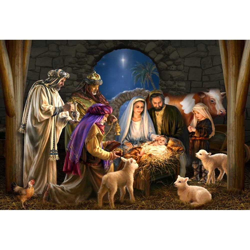 Christian Birth of Jesus Backdrops Chiristmas Holy Night Family Cross ...